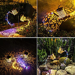 Gunlire 2 Pack Solar Watering Can Lights Garden Decor, Waterproof Hanging Solar Lantern Lights Solar Fairy Lights for Patio, Landscape, Pathway, Flower Bed, Gifts - 8 Modes (Watering Can Lights)