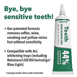 Advance+ Teeth Whitening Gel Refill for Trays (1 Tube = 33 Syringes!) - Gel Compatible with All Led Lights, UV Lights, Blue Lights and Invisalign. 44% Carbamide Peroxide