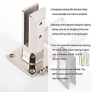 PHASFBJ 10pcs Stainless Steel Square Glass Clamp, Pool Fence Balustrade Post Clip, for Balcony Garden Deck, Balcony, Railings, Floor-Standing Heavy Duty Stainless Steel Stand,Silver