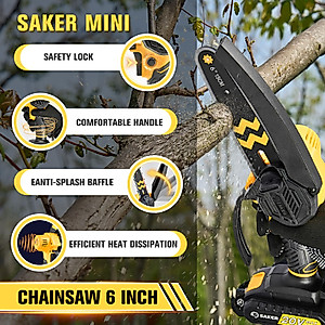 Saker Mini Chainsaw Cordless 6-Inch-Switch Security Lock-Cordless Power Chain Saws-Handheld Small Chainsaw for Cutting Wood Trimming and Woodworking- Mini Chain Saw Cordless with 1 Battery