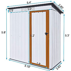 MOEO 5' x 3' Outdoor Metal Storage Shed, Galvanized Metal Shed with Lockable Doors, Tool Storage Shed for Backyard, Patio, Lawn, Garden, Trash Cans, White