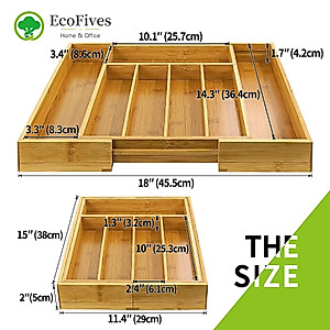EcoFives Bamboo Drawer Utensil Organizer Expandable 7Slots + Acacia Silverware Organizer Adjustable 5 Slots