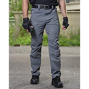 HAN·WILD Men's Tactical Pants Hiking Cargo Pant Lightweight Tear-Resistant Outdoor Combat Military Trousers Gray
