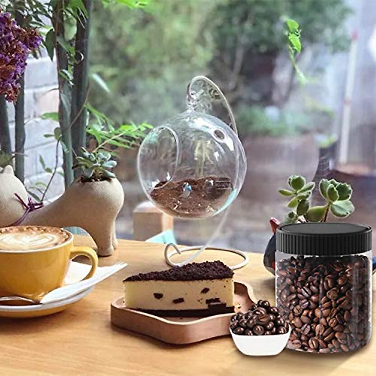 8 Oz Clear Plastic Jars with Black Lids Refillable Kitchen Storage Containers for Dry Food, Coffee, Nuts and More, 3 Pack