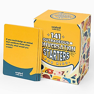Crated with Love - 141 Outrageous Conversation Starters for Kids - Travel Games Card Deck for Family Table Topics, Funny Thought Provoking Questions to Spark Conversation and Grow Closer Together