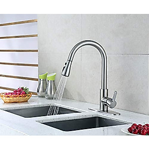 Single Handle High Arc Pull Out Brushed Nickel Kitchen Faucet, Single Level Stainless Steel Kitchen Sink Faucets with Pull Down Sprayer, KNACK