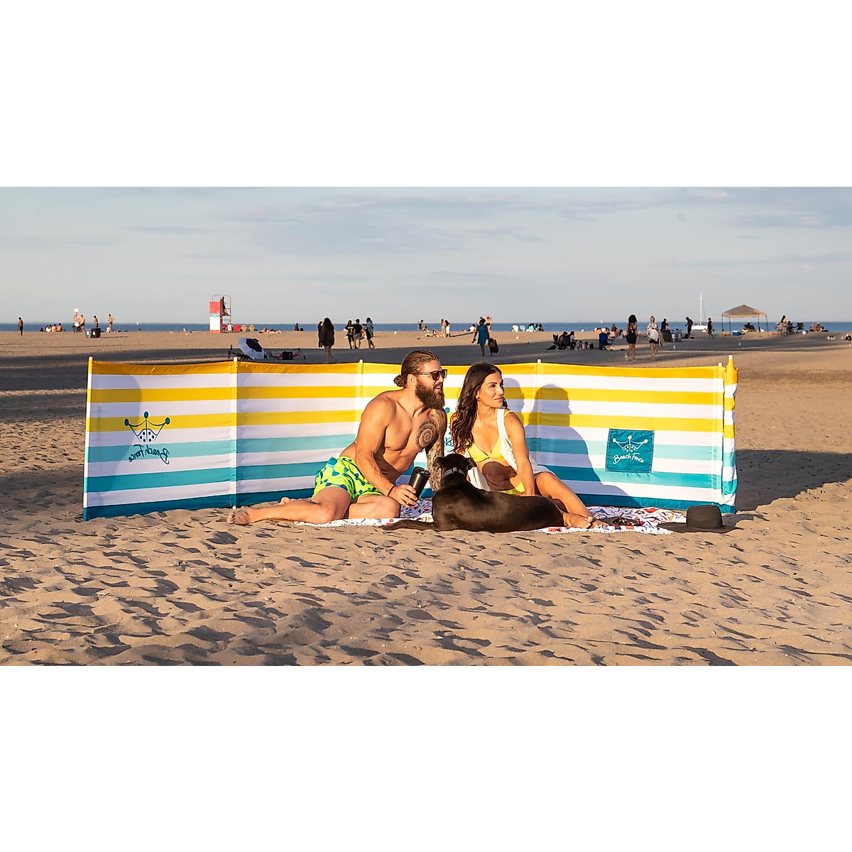 BEACH FENCE Premium 20 ft Beach Windscreen, Privacy Screen, Wind Blocker - Tahitian Sunset, Free Rubber Mallet and Carry Bag Included