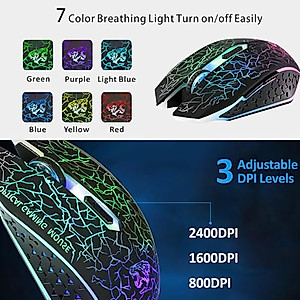 TENMOS M2 Wireless Gaming Mouse, Silent Rechargeable Optical USB Computer Mice Wireless with 7 Color LED Light, Ergonomic Design, 3 Adjustable DPI Compatible with Laptop/PC/Notebook, 6 Buttons (Black)