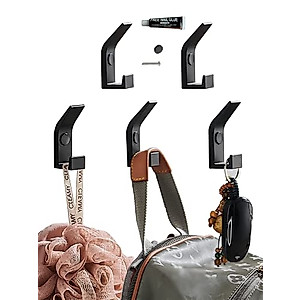 Leacas Bag Hooks, Hat Hooks, Towel Hooks for Bathroom Wall Mounted Towel Hooks Heavy Duty Black Waterproof Wall Hooks Sticky for Hanging Shower Bath Robe Coat Clothes in Bathroom Kitchen (5 pics)