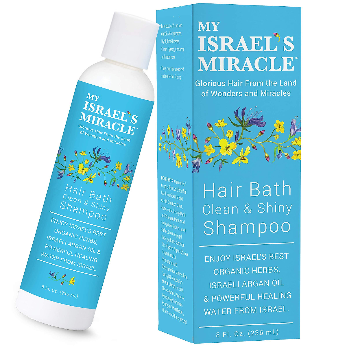 My Israels Miracle Hair Bath Clean & Shiny Shampoo - Herbal Hair Growth Shampoo – Argan Oil Shampoo with Powerful Organic Hair Care Herbs from Israel, (8 Ounce)