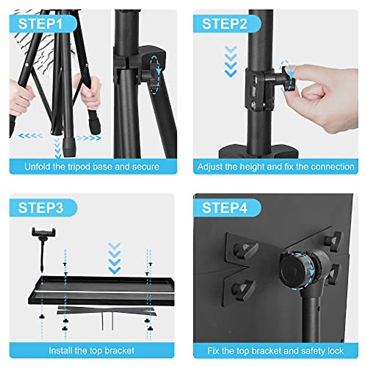 Tanenuos Projector Stand Tripod from 23.5" to 46.5" Adjustable Height, Laptop Tripod Stand with Gooseneck Phone Holder, Laptop Floor Stand for Office, Home, Stage, Studio, DJ Racks Holder Mount