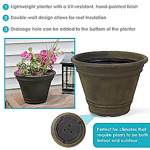 Sunnydaze Franklin Flower Pot Planter - Outdoor/Indoor Unbreakable Polyresin - UV-Resistant Sable Finish - Single - Large 20-Inch Diameter