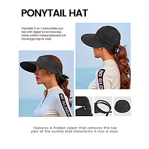 Simplicity Black Sun Hat 2 in 1 UPF 50+ Sun Protective Beach Visor Hat Garden Hats for Women Black