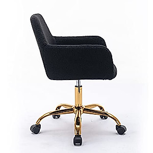 HomVent Furry Cute Office Chair, Teddy Swivel Desk Chair, Faux Fur Makeup Vanity Chair with Back, Black and Gold Desk Chair with Wheels, Upholstered Rolling Chair for Vanity Makeup Room Girls Women