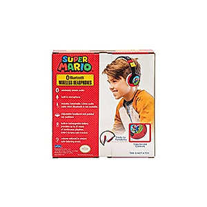 eKids Super Mario Kids Bluetooth Headphones, Wireless Headphones with Microphone Includes Aux Cord, Volume Reduced Kids Foldable Headphones for School, Home, or Travel