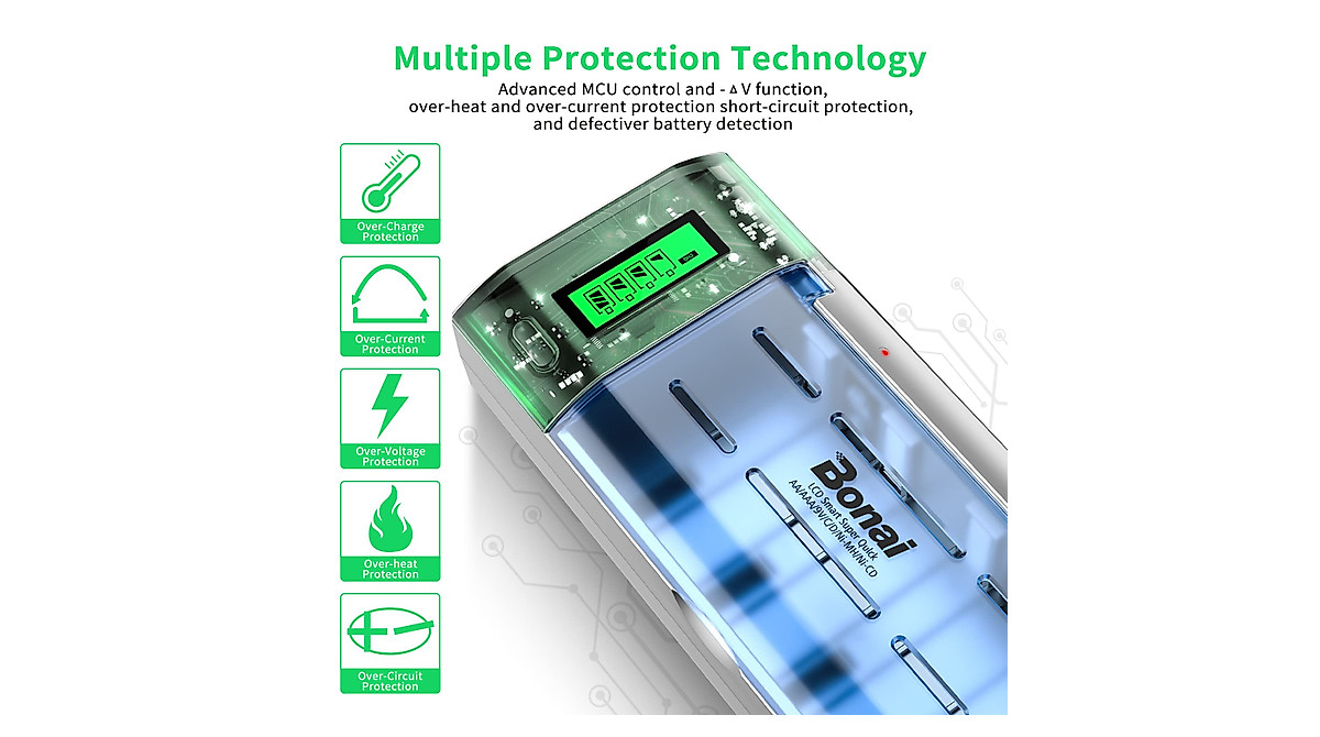 BONAI LCD Smart Battery Charger for C D AA AAA 9V NiMH NiCD ...
