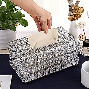 Sumnacon Crystal Rectangular Tissue Box Cover - Decorative Glass Tissue Holder, Sparkling Napkin Facial Tissue Holder for Bathroom Dresser Night Stand Desk Table Office Home Decor, Silver