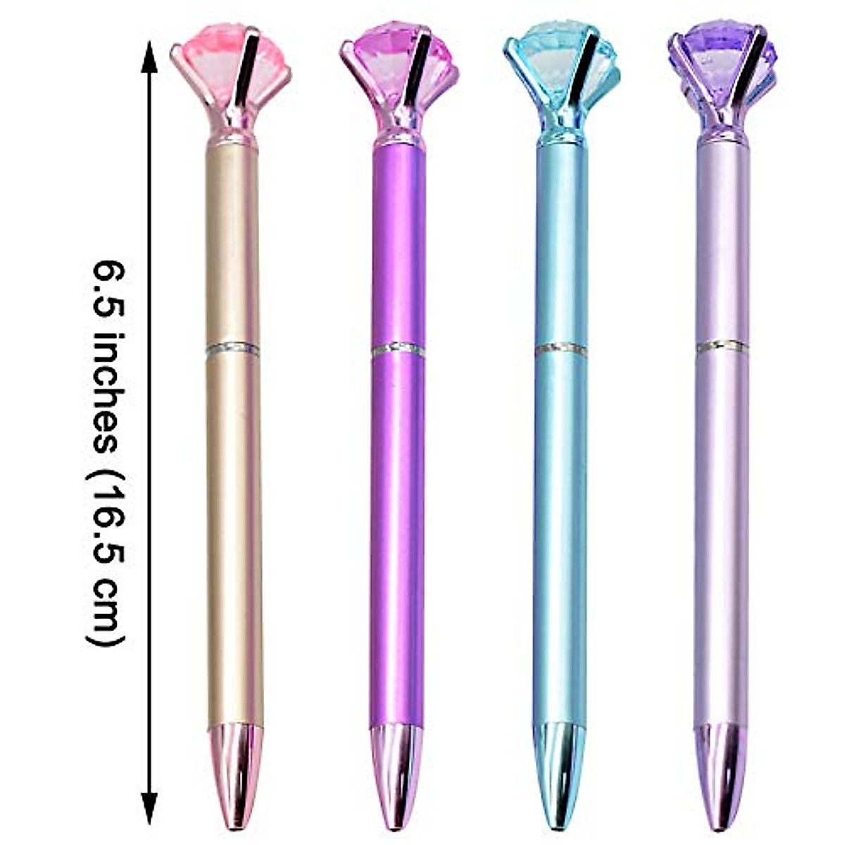 Maydahui 12PCS Big Diamond Retractable Ballpoint Pen gem pens Rhinestones Crystal Bling Plated Metal Color Black Gel Ink Ballpen for Women Students Girls