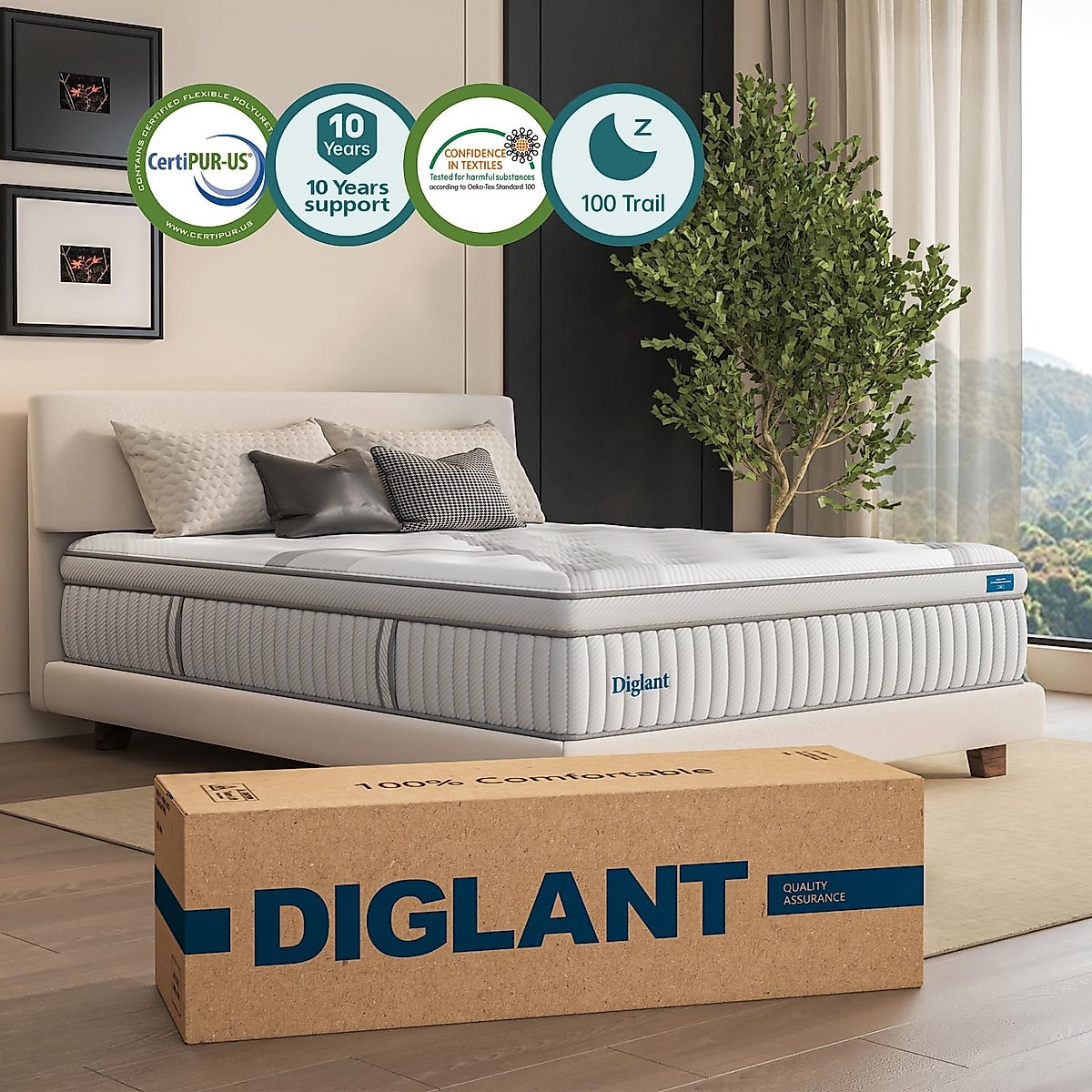 Full Mattresses, DIGLANT 14 Inch Plush Hybrid Mattress, Full Size Memory Foam Mattresses with Individually Pocketed Coils Innerspring, Motion Isolation & Back Pain Relief, Full Mattress in Box