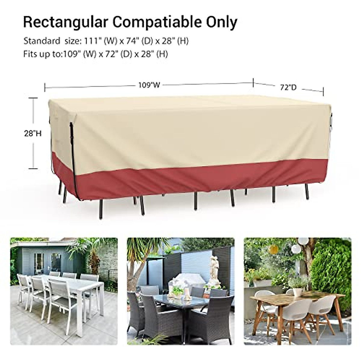 U-COMSO Patio Furniture Set Cover Waterproof, 600D Heavy Duty Lawn Patio Furniture Covers, Outdoor Sectional Sofa Cover Patio Table Chair Set Cover, 111" W x 74" D x 28" H, Beige & Orange