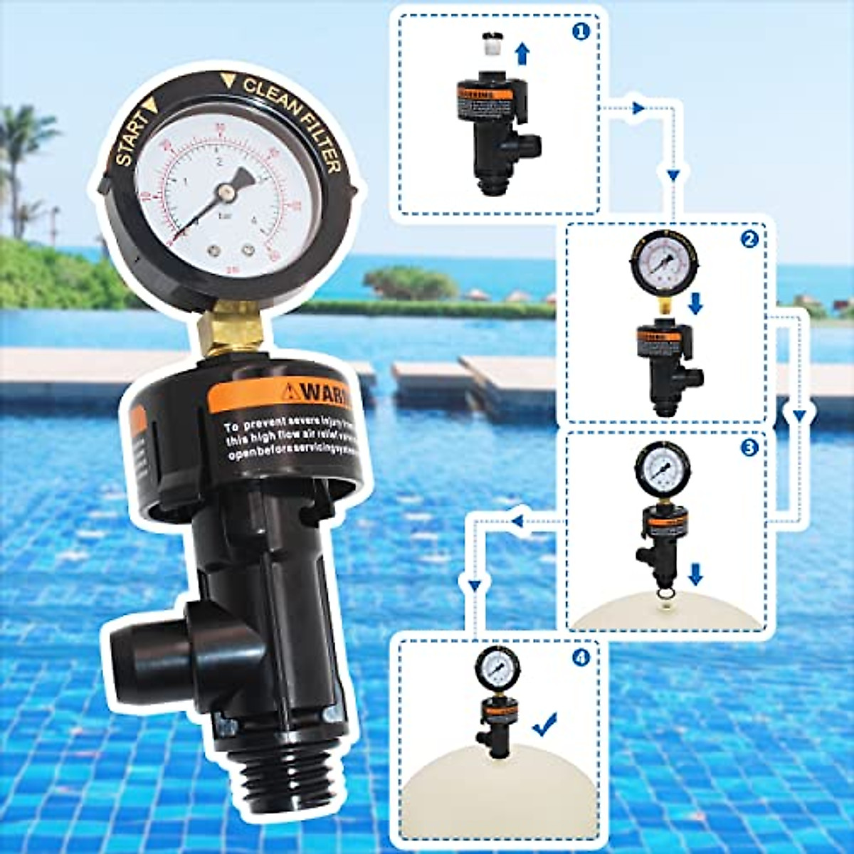 TIROAR 98209800 Manual Air Relief Valve with Pressure Gauge Replacement for Pentair Pool and Spa Filter (2Pack)