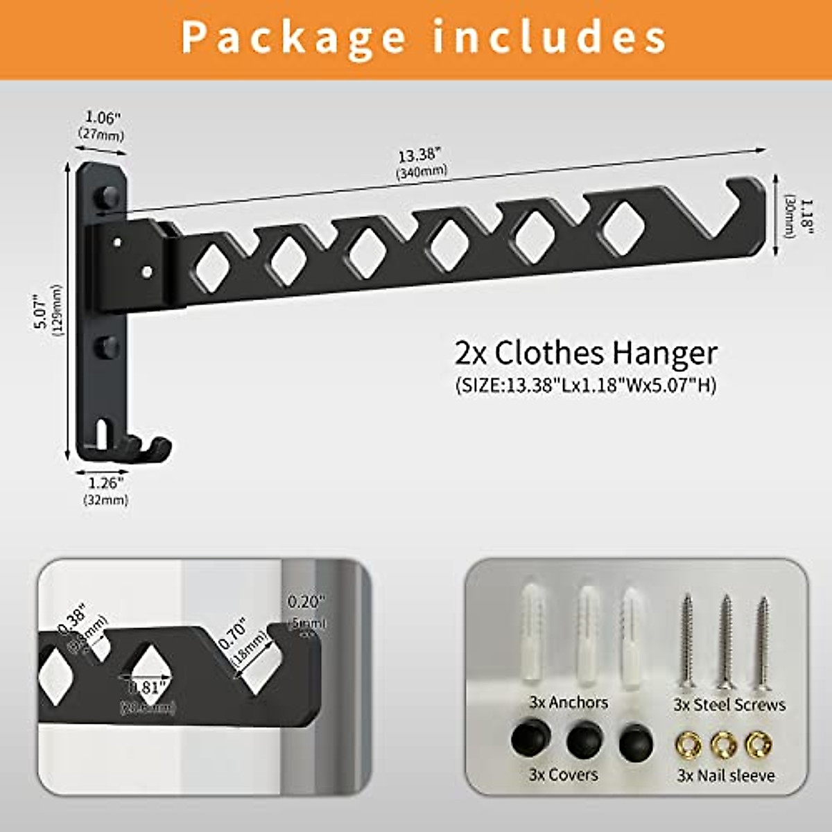 dancrul Wall Mounted Drying Rack Clothing Foldable for Laundry Room, Clothes Drying Rack Folding Indoor, Matte Black