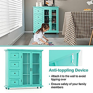 Giantex Buffet Sideboard with Storage - Kitchen Pantry Cabinet with 2 Doors, 4 Drawers, Adjustable Shelf, Freestanding Cupboard Credenza for Kitchen Living Room (Green)