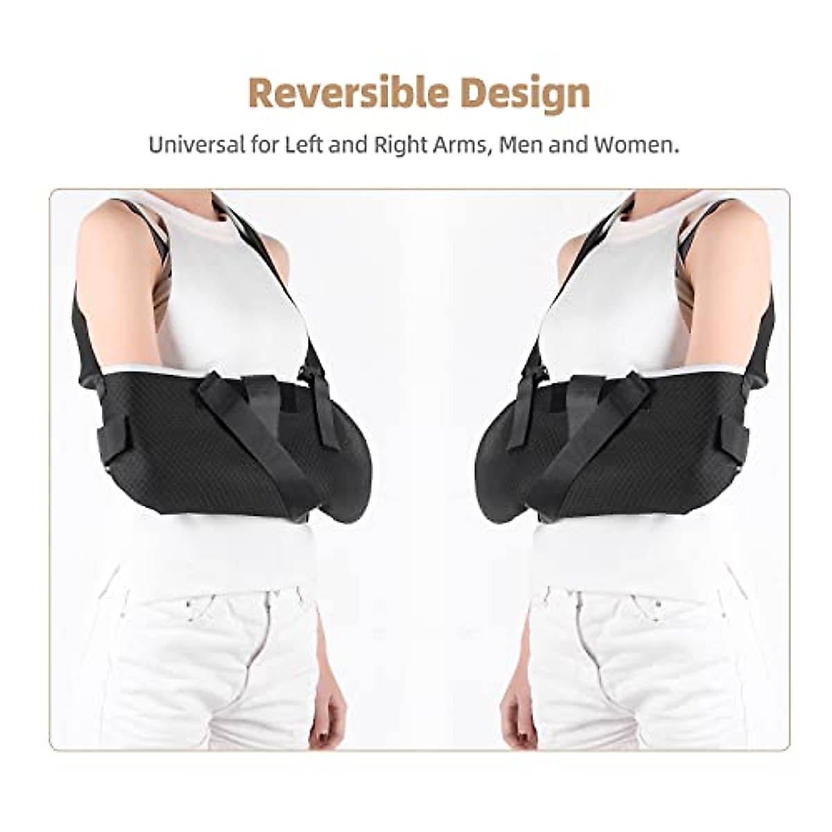 Solmyr Arm Sling for Broken Fractured Bones Elbow Wrist, Adjustable Shoulder Immobilizer & Rotator Cuff Support Brace, Split Strap and Waistband, Universal for Left and Right Arms, Men and Women(M)