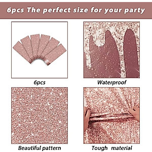6pcs Pink Rose Gold Birthday Party Tablecloths Rose Gold Sequin Printed Plastic Table Cover Glitter Diamonds Happy Birthday Background for Girls Wedding Graduation Anniversary Indoor Outdoor（Plastic）