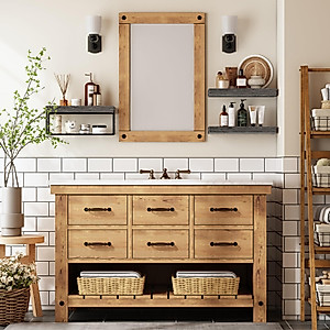 QEEIG Bathroom Shelves Over Toilet Wall Mounted Floating Shelves Farmhouse Shelf Toilet Paper Storage Small 16 inch Set of 3, Rusitc Grey (019-GY3)