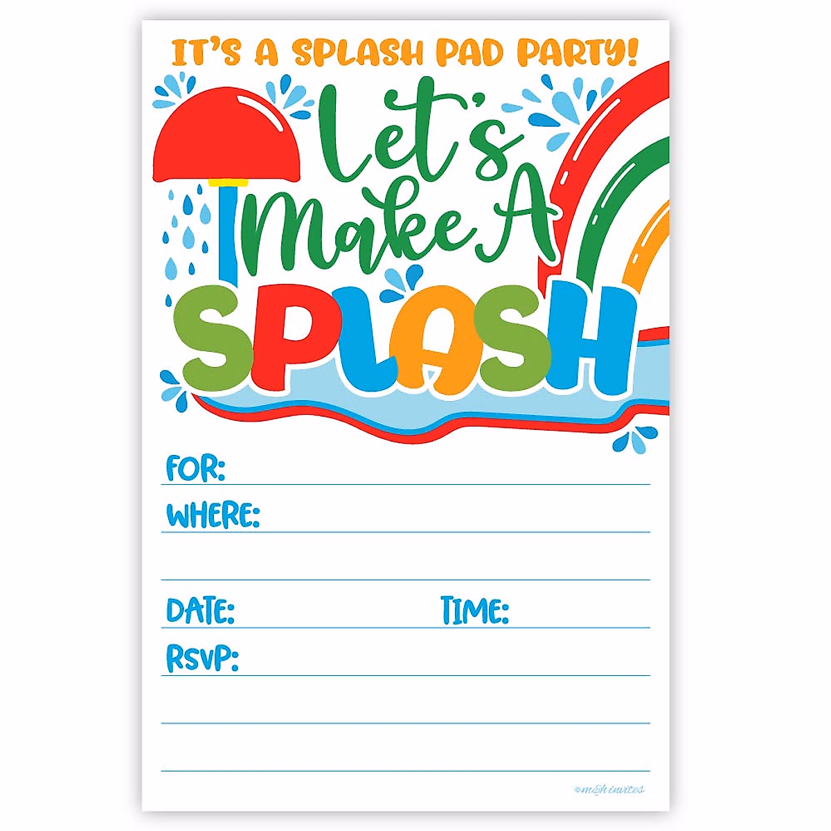 Splash Pad Invitations (20 Count) With Envelopes - Summer Water Park Birthday Party Invites