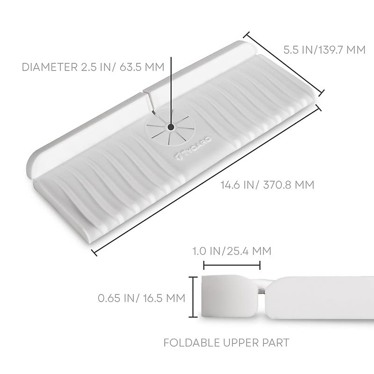 TYOARO Silicone Sink Splash Guard, 14.6 x 5.5 - Splash Guard Behind Faucet Water Drip Catcher Mat Tray for Kitchen, Bathroom - Self-Draining, Sink Sponge Holder (White)