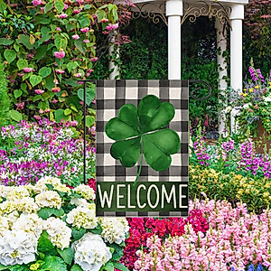 EKOREST St Patrick's Day Garden Flag 12x18 Inch Vertical Double Sided Buffalo Plaid St. Patricks Welcome Shamrock Small Yard Flag for Farmhouse Holiday Spring Outside Outdoor Decoration