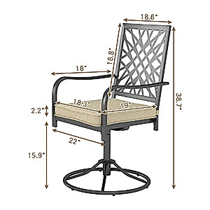 NSdirect Outdoor Swivel Chairs Set of 2, Patio Dninning Chairs with Cushion, Black Metal Bistro Arm, Rocking Chairs for Garden Backyard Lawn, Black and Khaki