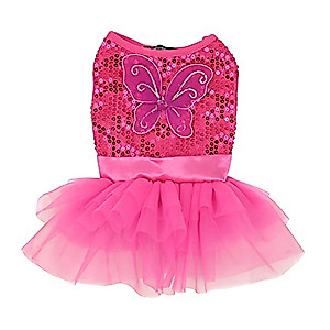 Pawpatu Hot Pink Sequin Butterfly Costume Dress for Dogs