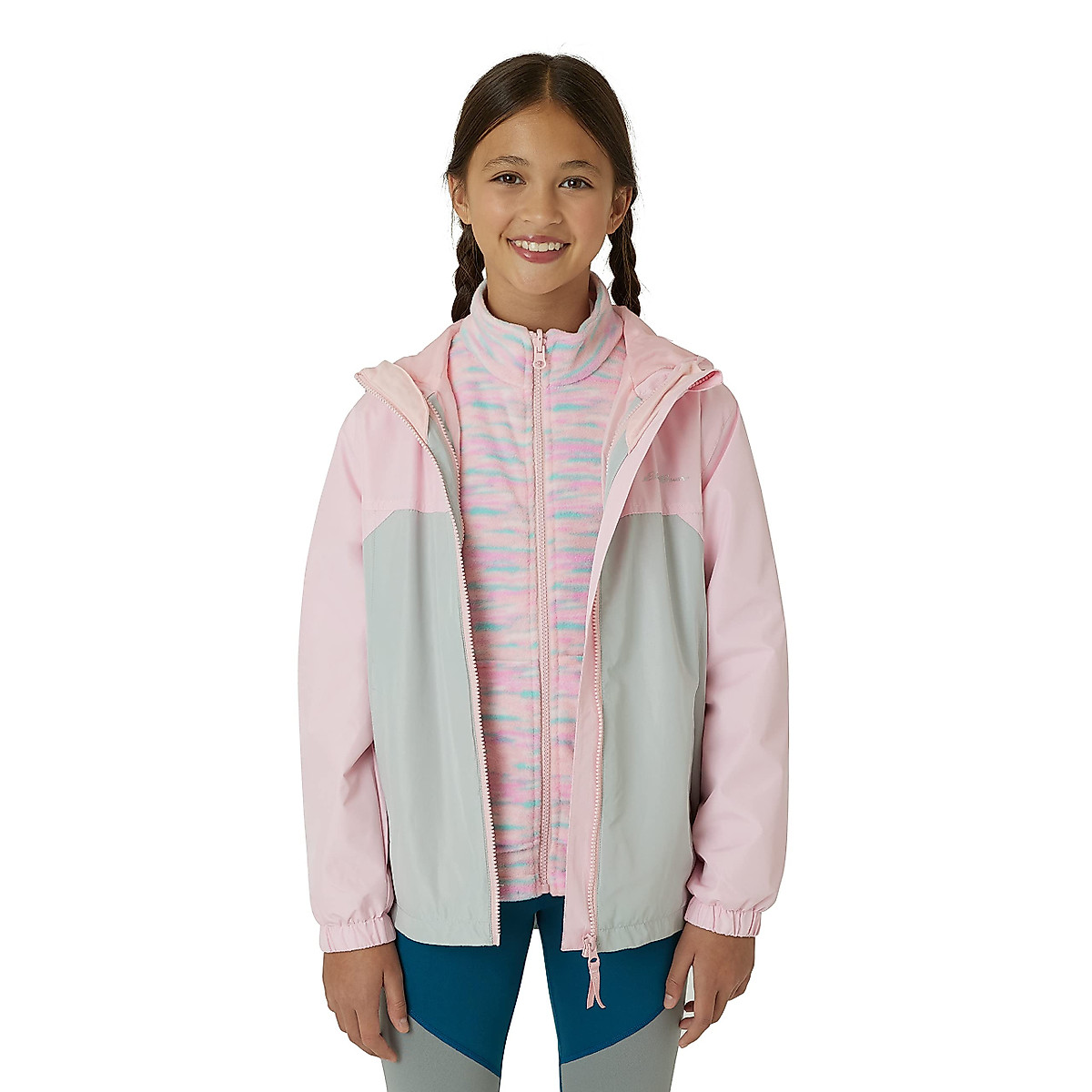 Eddie Bauer Girls' Rain Jacket - Lone Peak Waterproof 3 in 1 Insulated Windbreaker Coat with Removable Fleece Lining (5-20), Size 8, Soft Pink