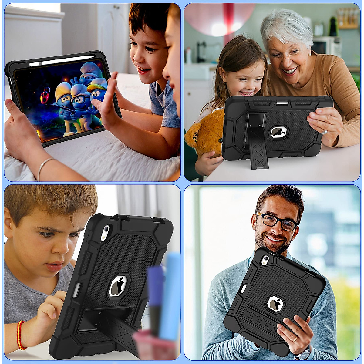 Rantice iPad 10th Generation Case 2022, 10.9 Inch iPad Case with Pencil Holder, iPad 10.9 Case with Kickstand, Hybrid Shockproof iPad 10th Gen Case for Kids Boys Girls Children, Black