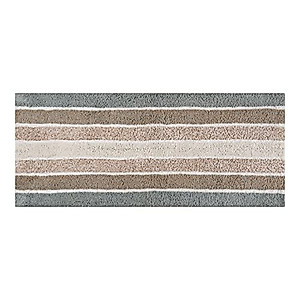 THE BEER VALLEY Alpine Stripe Bath Rug Runner 24x60 Inches Grey Beige - Soft & Absorbent Anti-Slip Long Bathroom Mat - Cotton Rug for Kitchen, Hallway, Bedroom