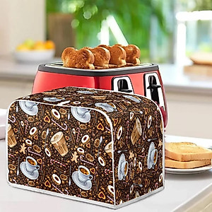 Talayituse Coffee Print Toaster Cover 4 Slice Wide Slot, Lightweight Toaster Cover Dust Protection Washable Appliance Bag Bread Maker Cover
