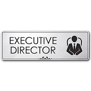 Executive Director Office Door Sign Name Plates for Desks, Brushed Silver, Engraved, 3" x 9", Fade Resistance, Indoor/Outdoor Use, USA MADE By My Sign Center