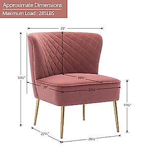 DUHOME Velvet Accent Chair, Armless Slipper Chair, Vanity Chairs Makeup Chair with Back, Upholstered Sofa Chair with Golden Legs Barrel Chair for Living Room, Bedroom Pink