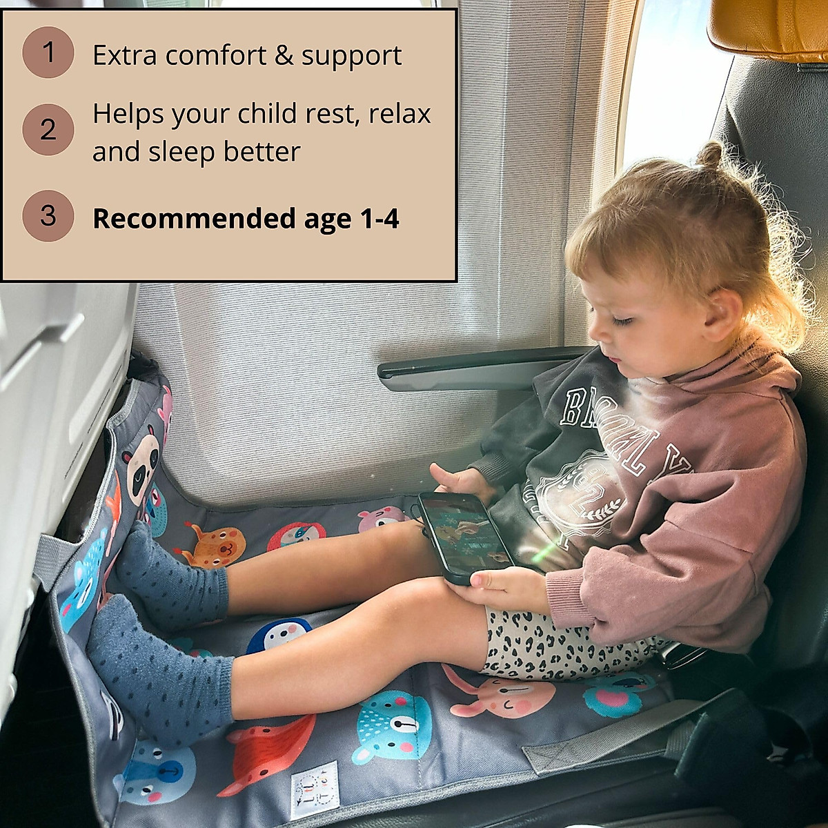 Little Traveler Airplane Seat Extender for Kids - Footrest & Toddler Airplane Bed - Toddler Airplane Travel Essentials - Toddler Plane Seat Extender & Airplane Kids Bed - Up to 4 Years of Age