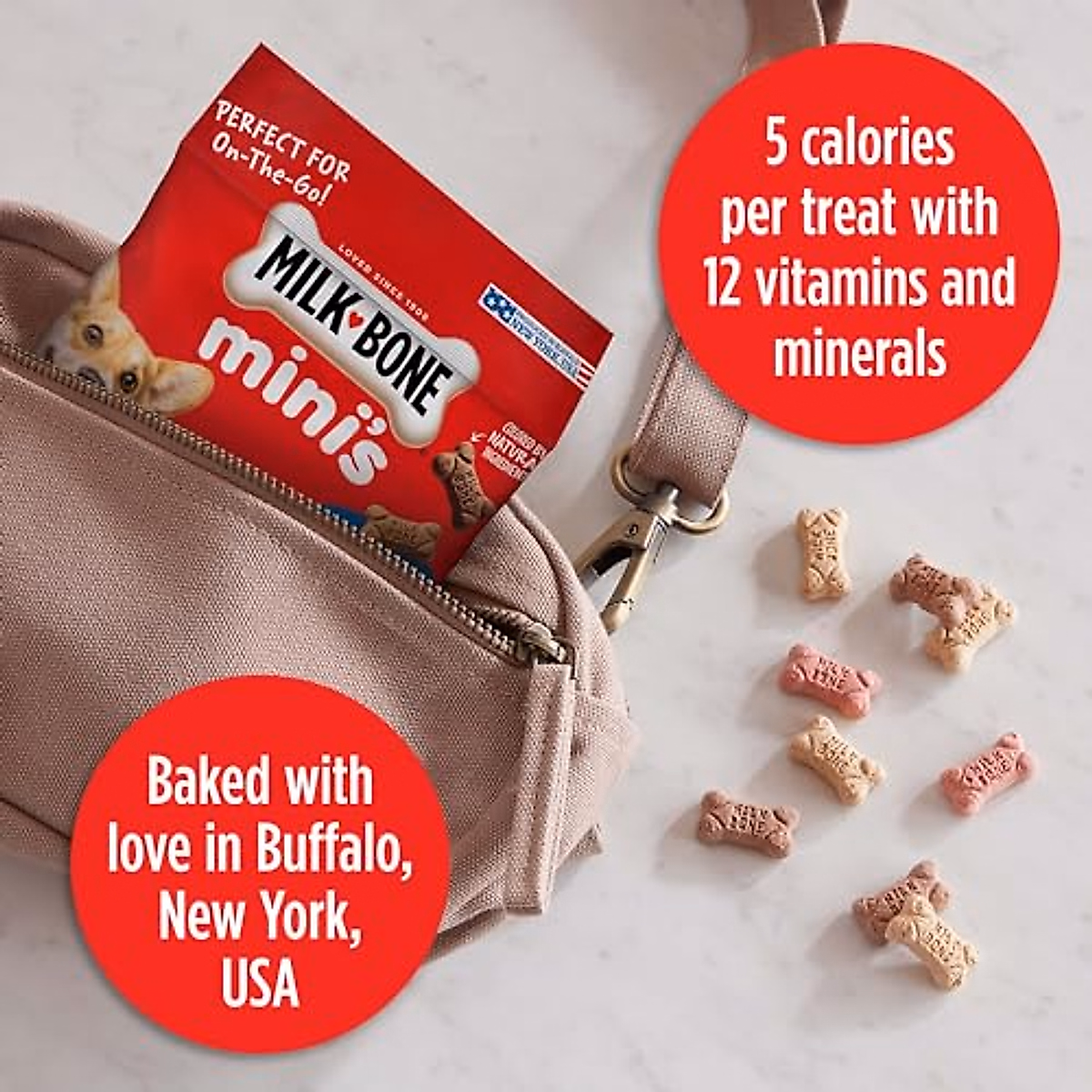 Milk-Bone Mini's Flavor Snacks Dog Treats, 2.5 Ounce (Pack of 20), Perfect for Walks, Travel Size, Party Favor