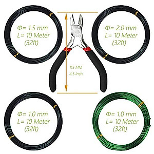 Kebinfen® Bonsai Training Wire Bonsai Wire kit for Bonsai Tree, with Bonsai Wire Cutter - Bonsai Wires Size 1.0 mm/ 1.5 mm/ 2.0 mm (128 Feet Total), Anti-Corrosion and Rust Resistant