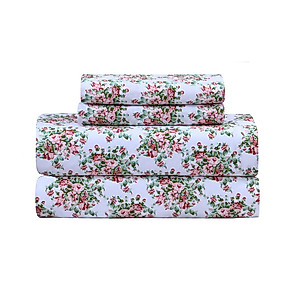 Feather & Stitch Softest 100% Cotton Sheets, 300 Thread Count Percale Weave Bedding, 16" Deep Pocket, Cooling Sheets, Breathable Bed Set, Hotel Premium Quality (King, Floral)