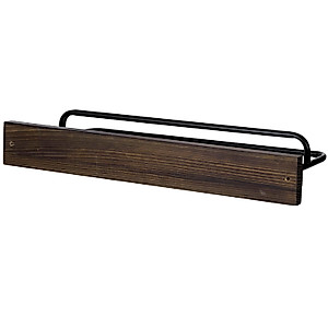 MyGift 2 Tier Wall Mounted Industrial Matte Black Metal Towel Holder Bar on Rustic Burnt Solid Wood, 18 Inch Dual Rails for Hanging Bathroom Hand Towels
