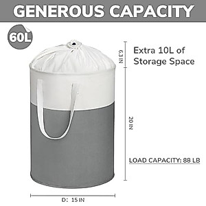 Goodpick 60L Laundry Basket with Lid, Collapsible Laundry Hamper for College Dorm, Foldable Dirty Clothes Basket, Storage Laundry Bin with Handles, 1 Pack, 60L, White & Grey