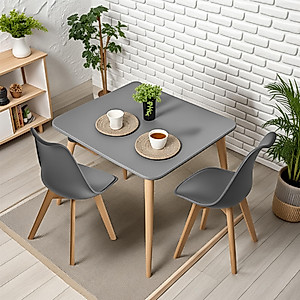 CangLong Mid Century Modern Side Chair with Wood Legs for Kitchen, Living Dining Room, Set of 2, Grey