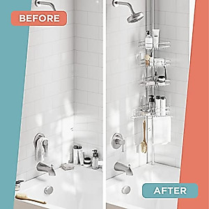 Zenna Home Rust-Resistant Corner Shower Caddy for Bathroom, 4 Adjustable Shelves with Towel Bar and Hooks, with Tension Pole, for Bath and Shower Storage, 60-97 Inch, Chrome