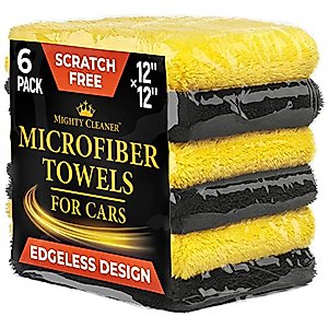 Edgeless Microfiber Towels for Cars – 6 Pk - 12”x12” Сar Detailing Towels – Reusable Car Wash Towels – Best for Scratch-Free Car Interior Cleaning